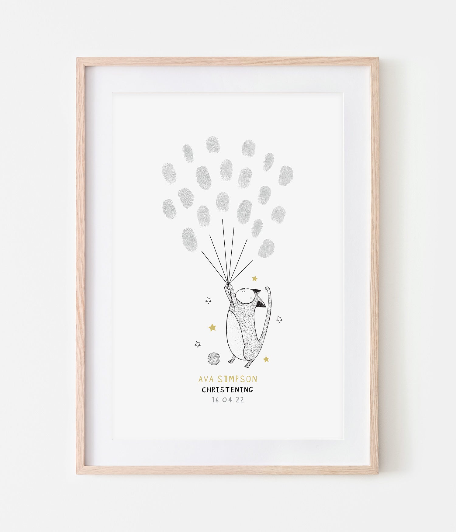 'Cat Christening Birthday Balloon' Fingerprint Personalised Keepsake ...