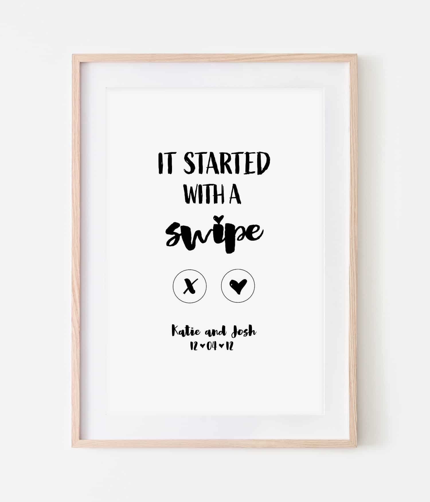 'It Started with a Swipe' Personalised Print – Slinky Prints
